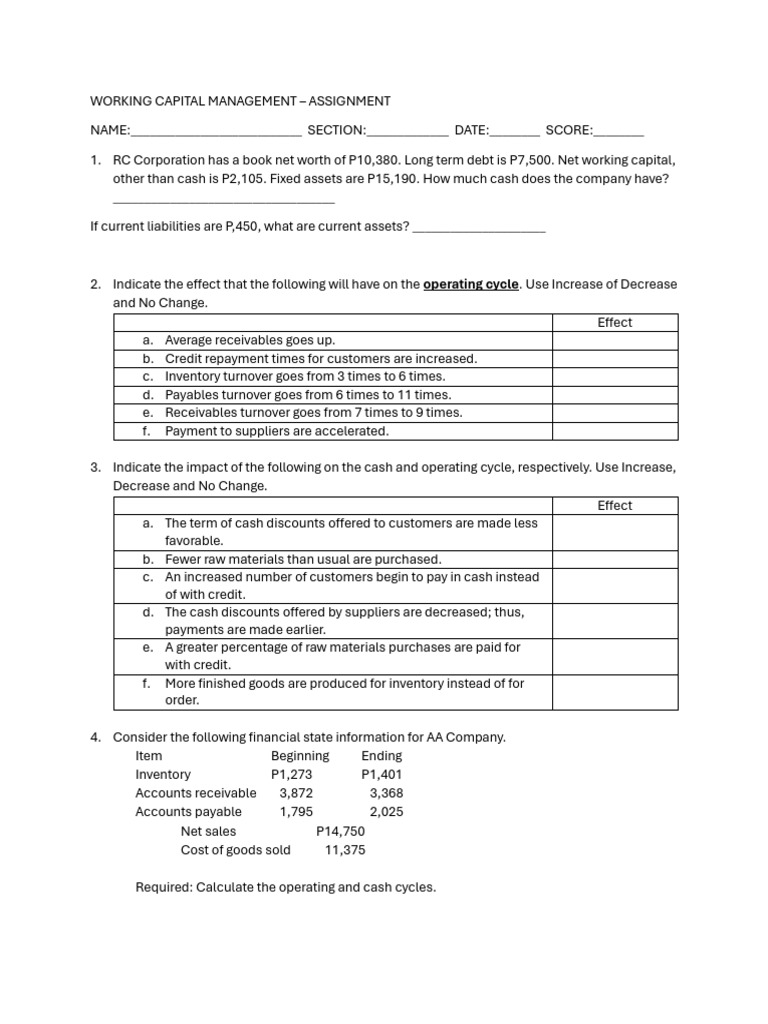 Working Capital Management Assignment March 18 2025 | PDF