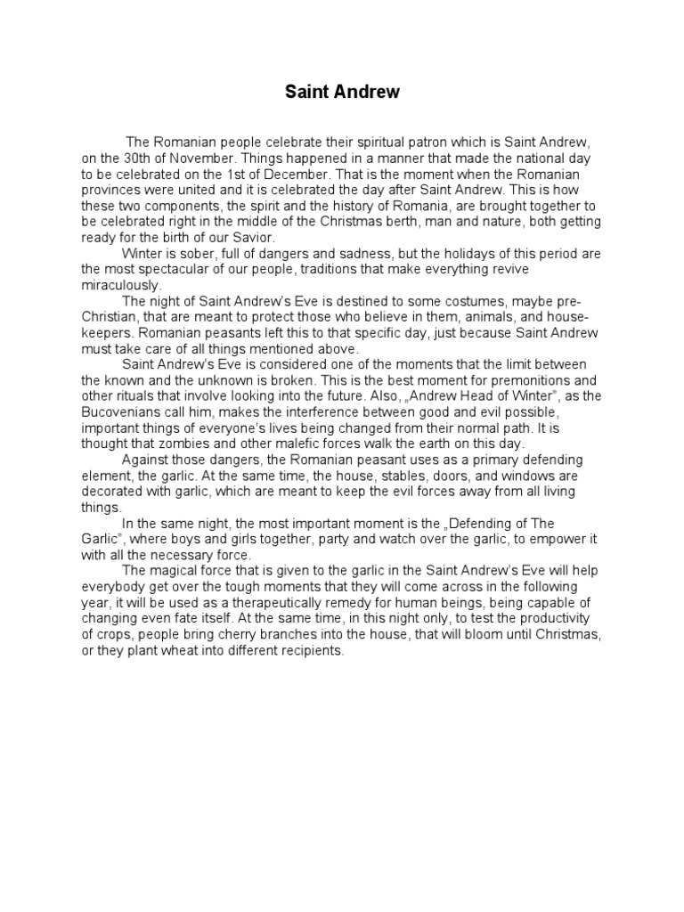 Saint Andrew's Eve Traditions in Romania | PDF