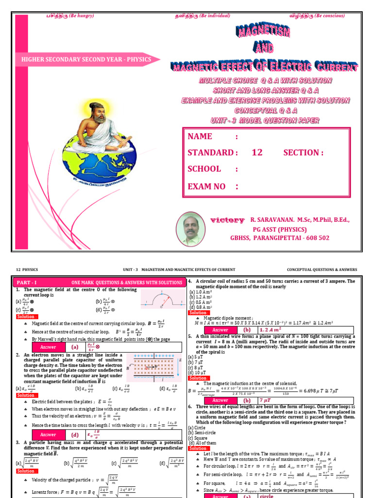 12th Physics Unit 3: Magnetism Guide | PDF | Magnetic Field | Magnetism