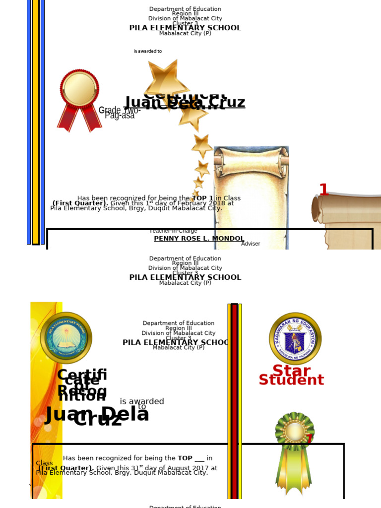 Certificates of Recognition for Top Students | PDF