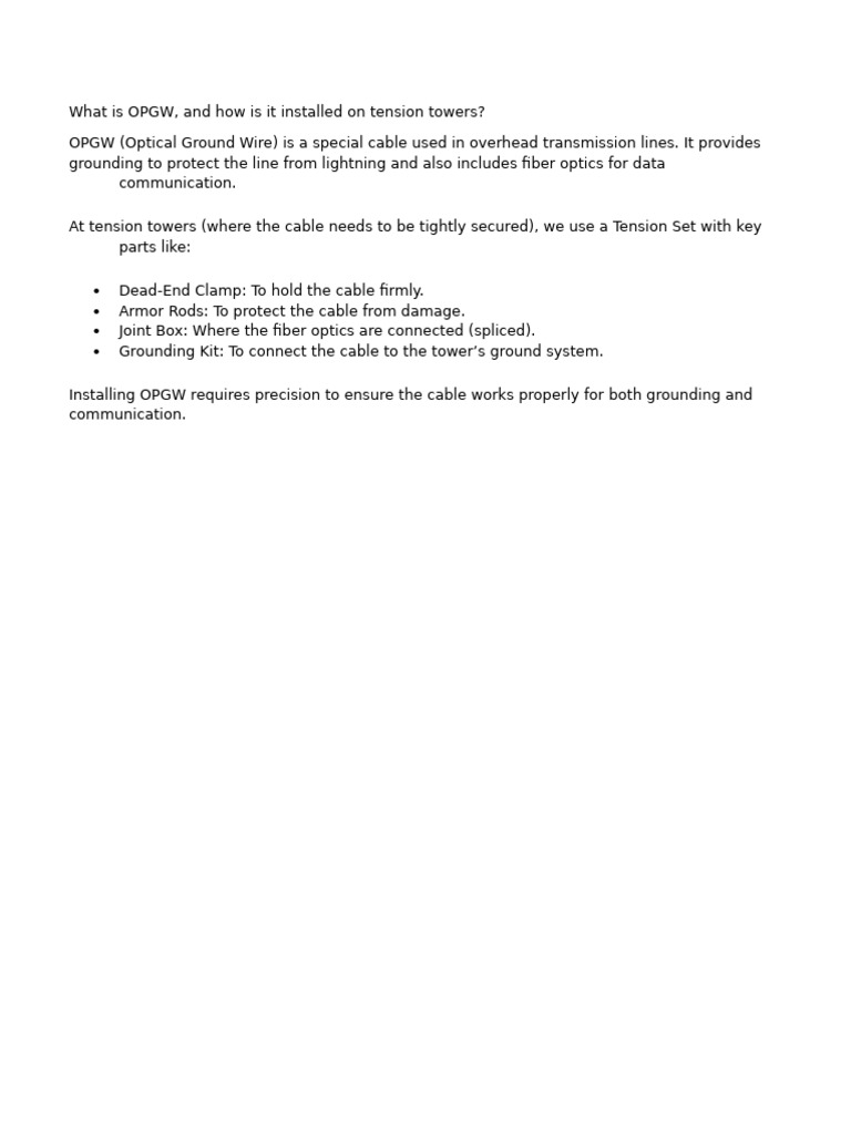 OPGW Installation on Tension Towers | PDF