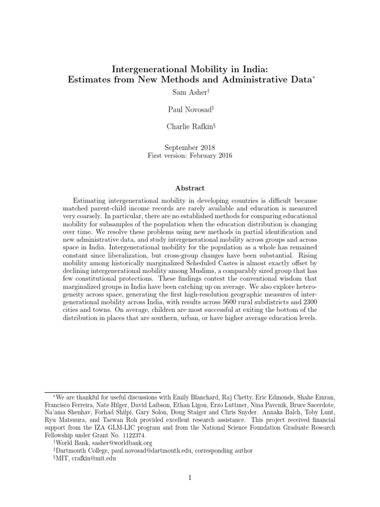 Intergen_Mobility_India | PDF | Social Mobility | Caste