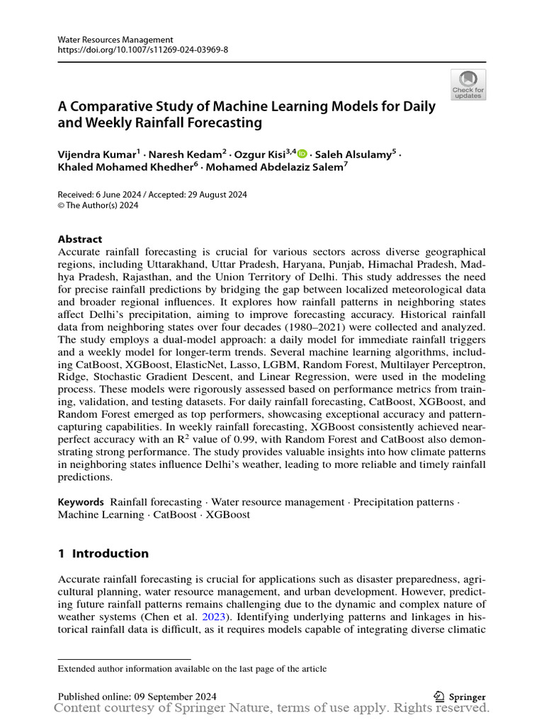 A Comparative Study of Machine Learning Models For Daily and Weekly Rainfall Forecasting | PDF ...