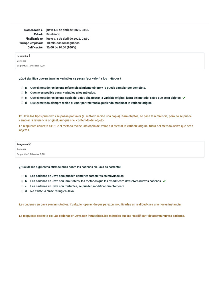 Java Cuestionario 2 | PDF | Java (lenguaje de programación) | Desarrollo de software