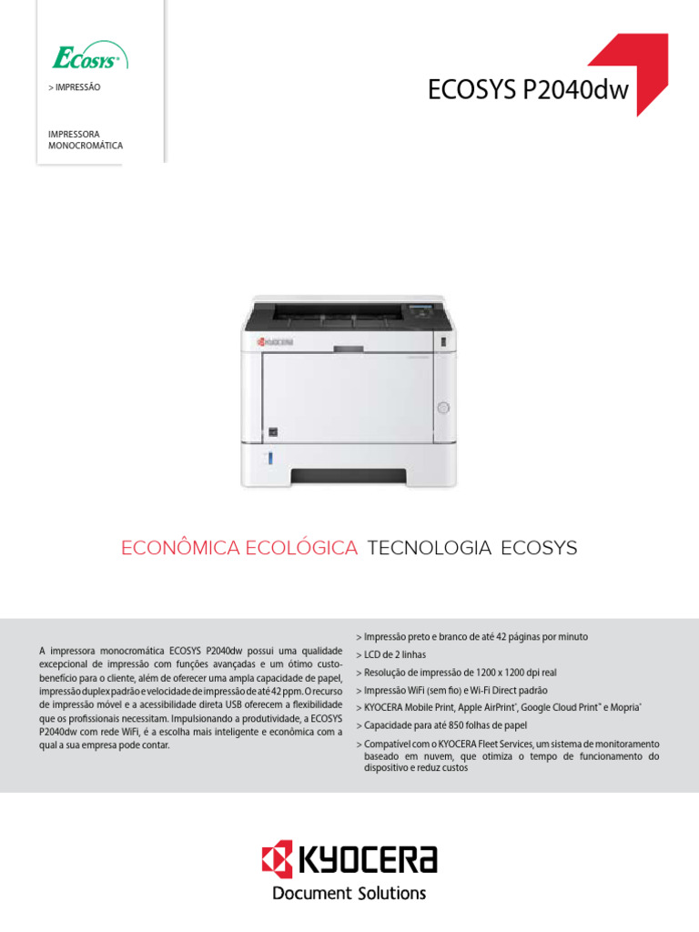 Catálogo ECOSYS P2040dw PT | PDF | Impressora (informática) | Impressão