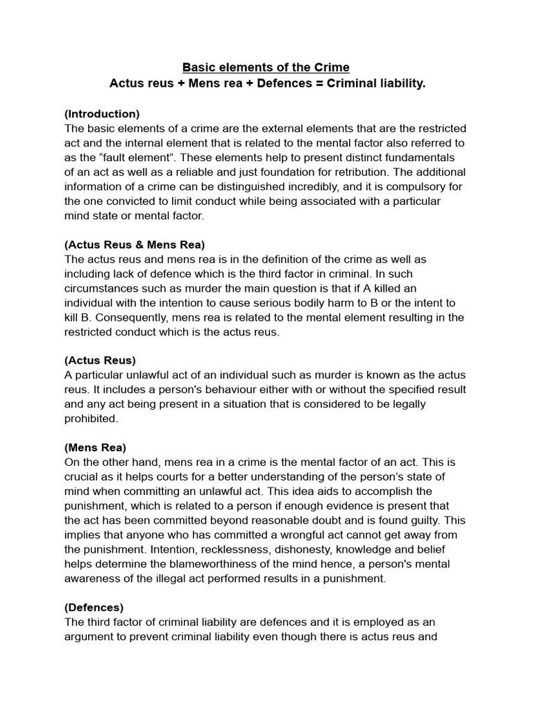 Basic Elements of The Crime | PDF | Element (Criminal Law) | Mens Rea
