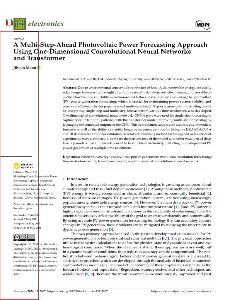 A Multi Step Ahead Photovoltaic Power Forecasting Approach Using One Dimensional Convolutional