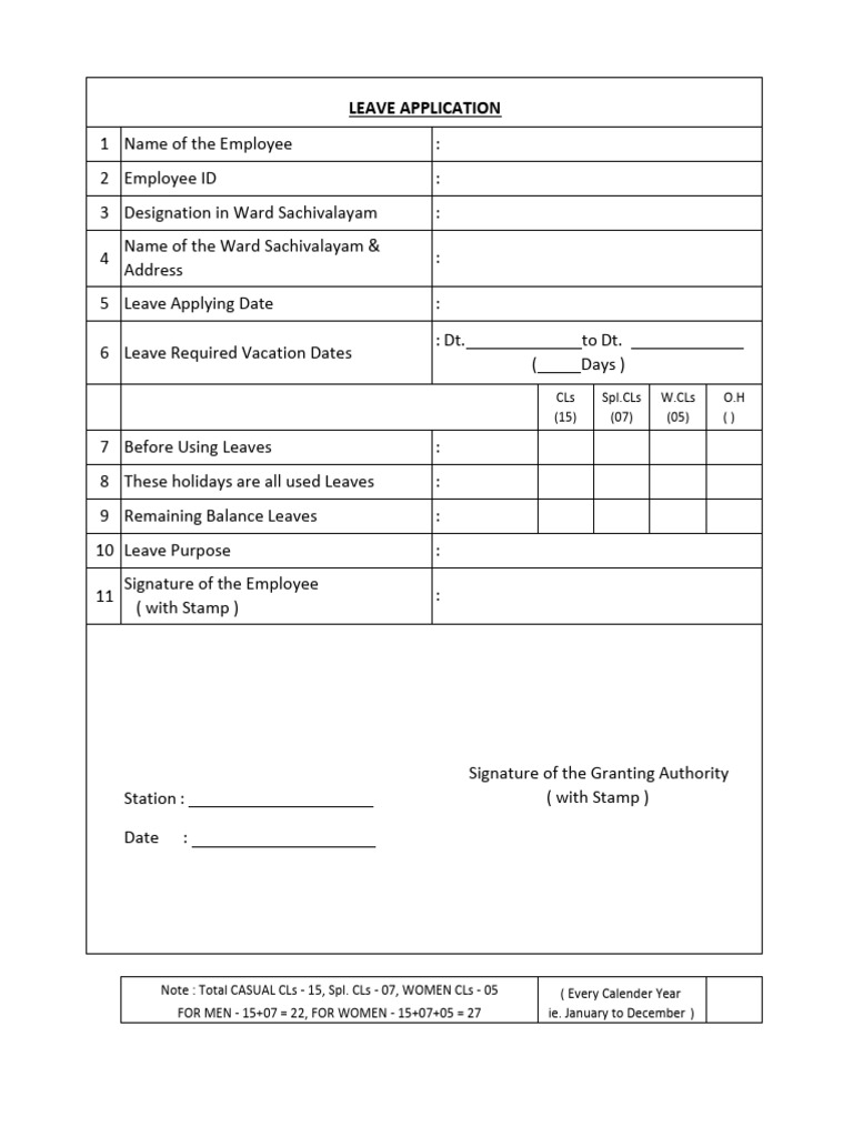 Leave Application Form Template | PDF