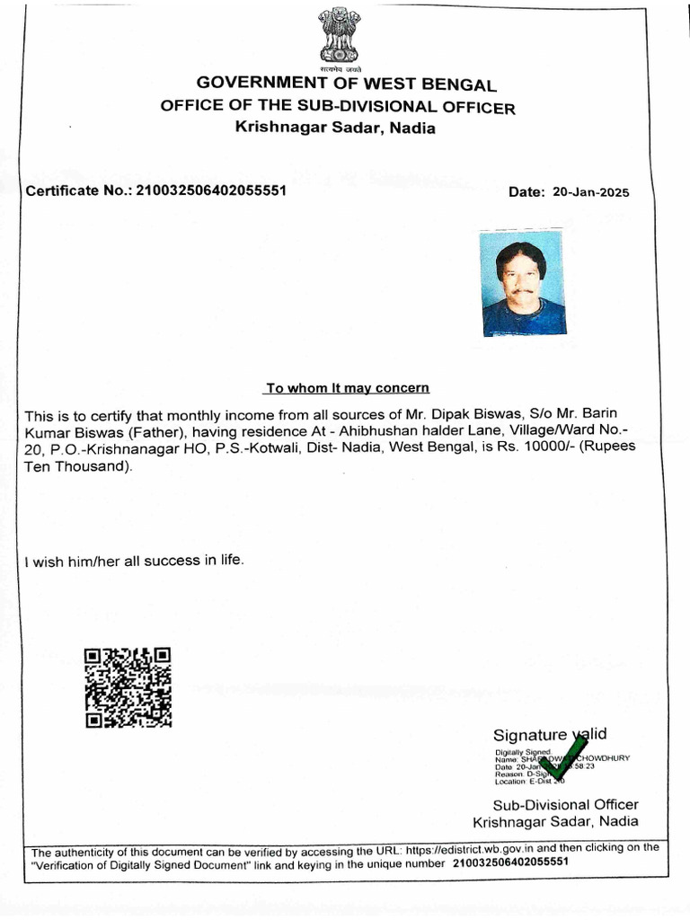 Income Certificate by SDO | PDF