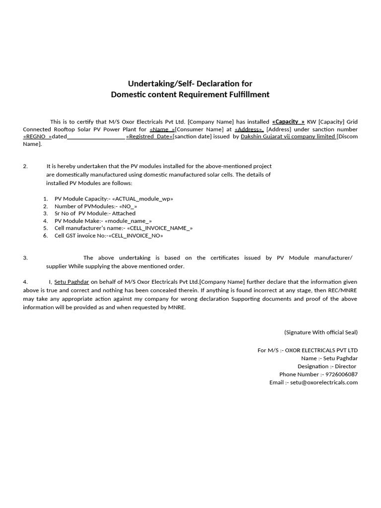 Undertaking - DCR - New | PDF