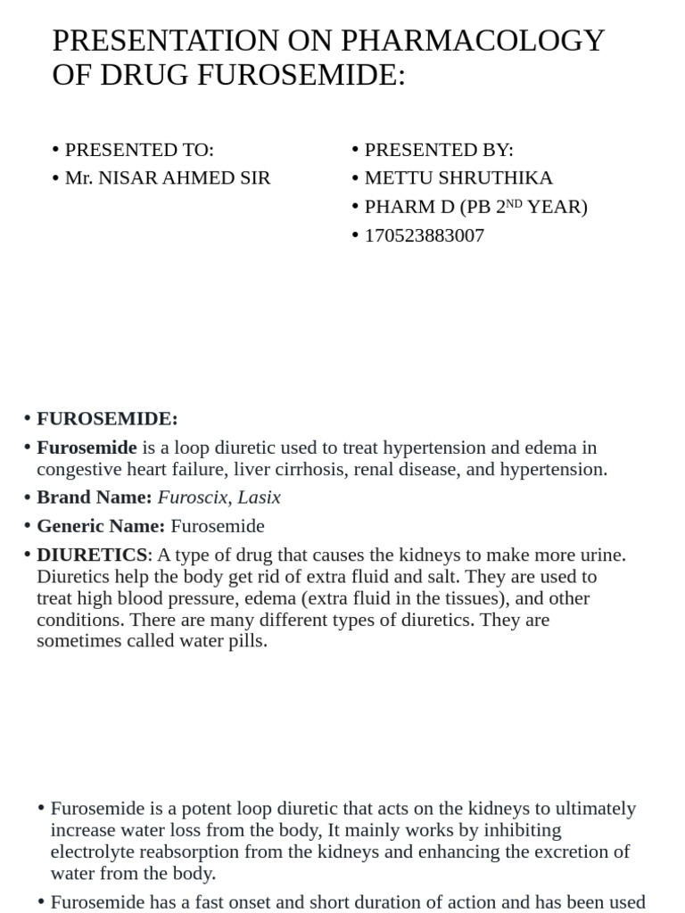 Furosemide: Mechanism of Action Overview | PDF | Clinical Medicine ...