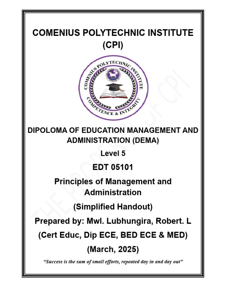 EDT 05101 PRINCIPLES OF MANAGEMENT AND ADMINISTRATION | PDF ...
