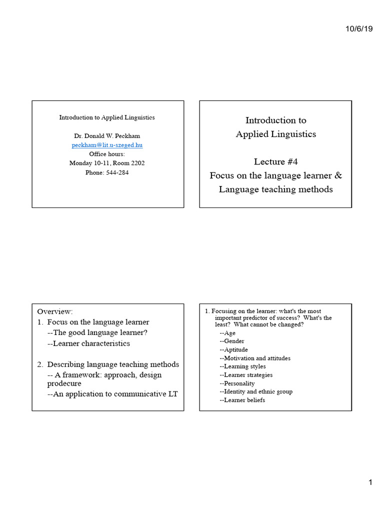 ALBA #4 - focus on the language learner and language teaching methods 2019 | PDF | Learning ...