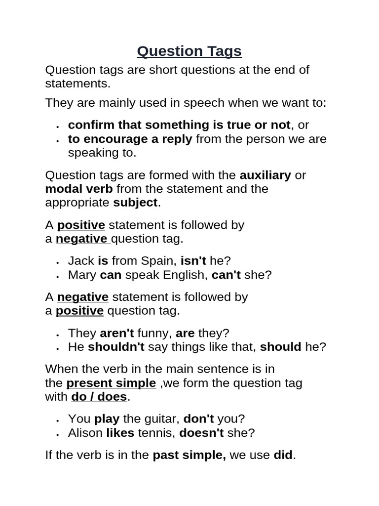 Question Tags Explanation | PDF