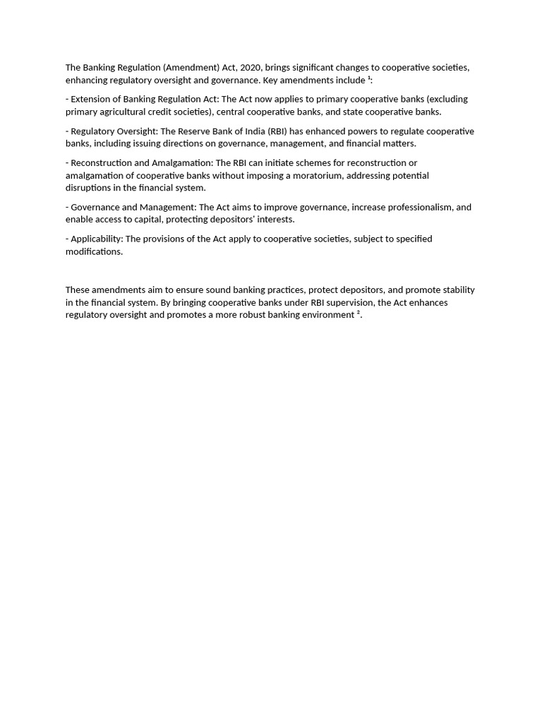 Amendment in Banking Regulation Act 2020 | PDF