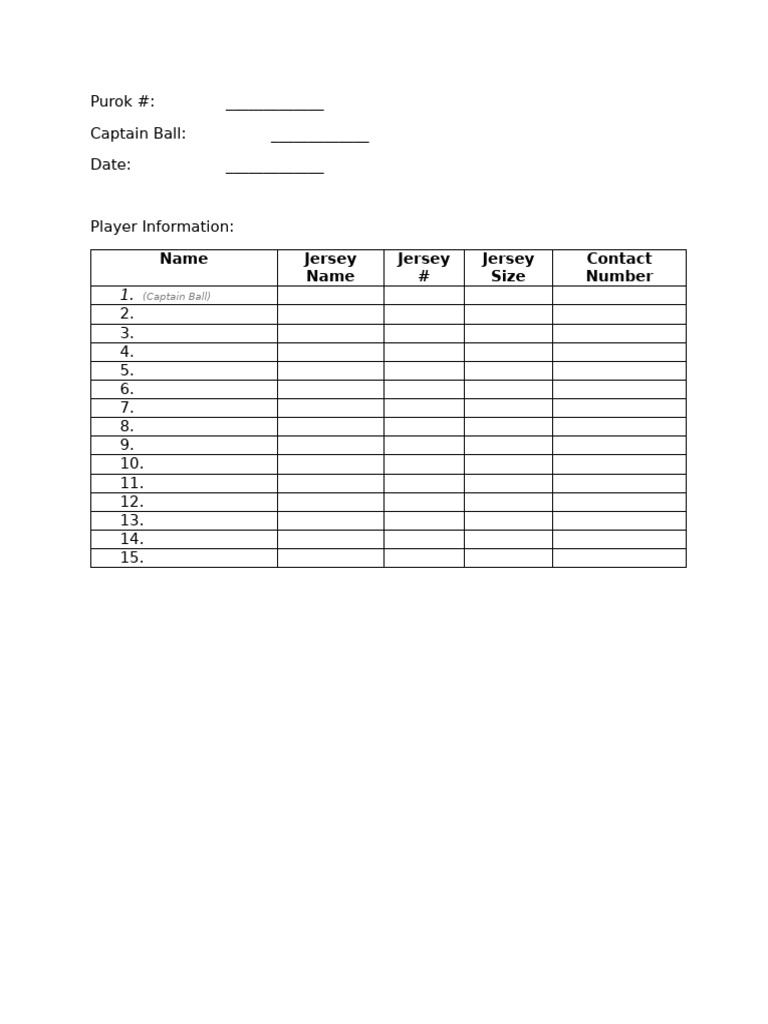 Basketball Line Up Form | PDF