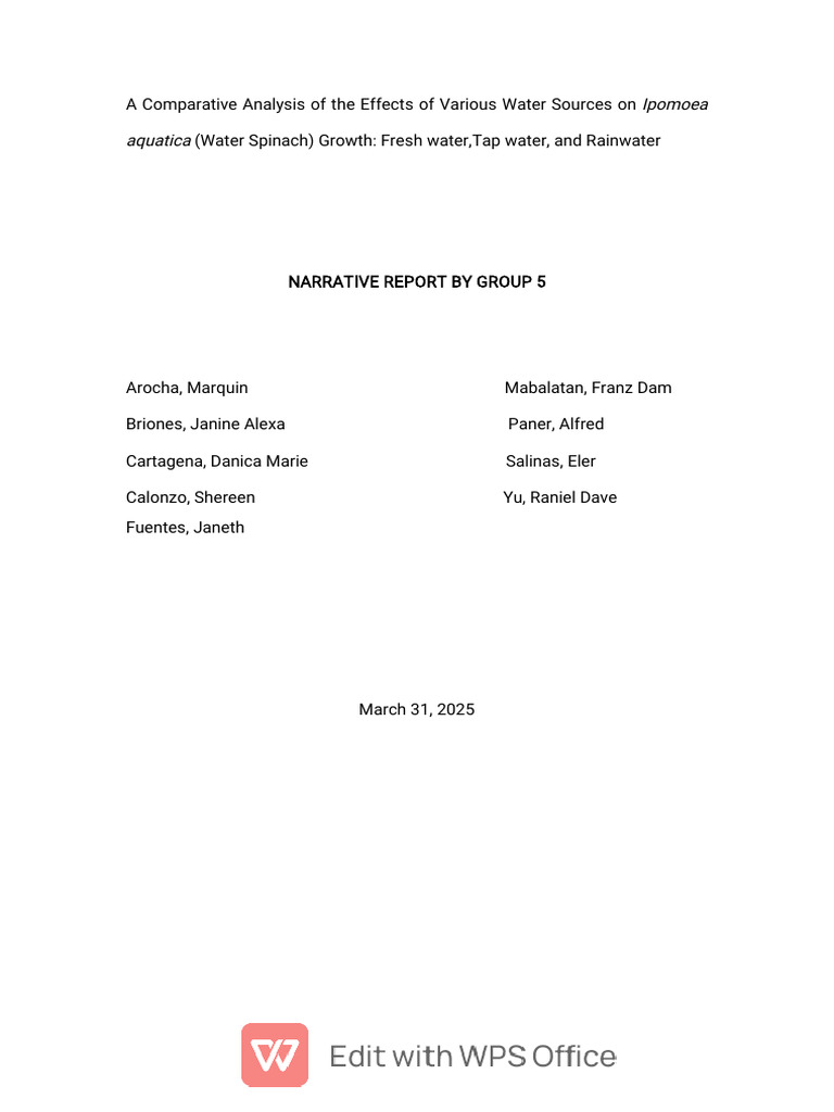 Narrative Report 1.docx Final | PDF | Water | Earth Sciences