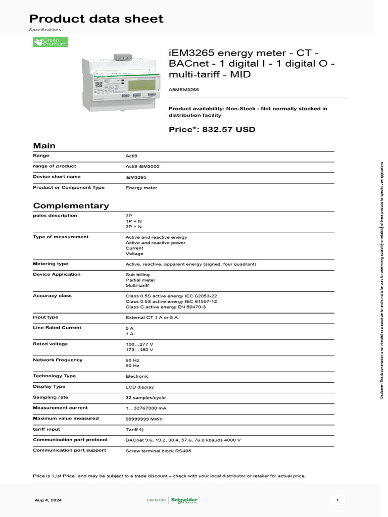 Schneider Electric_Acti-9-iEM3000-Series_A9MEM3265 | PDF ...