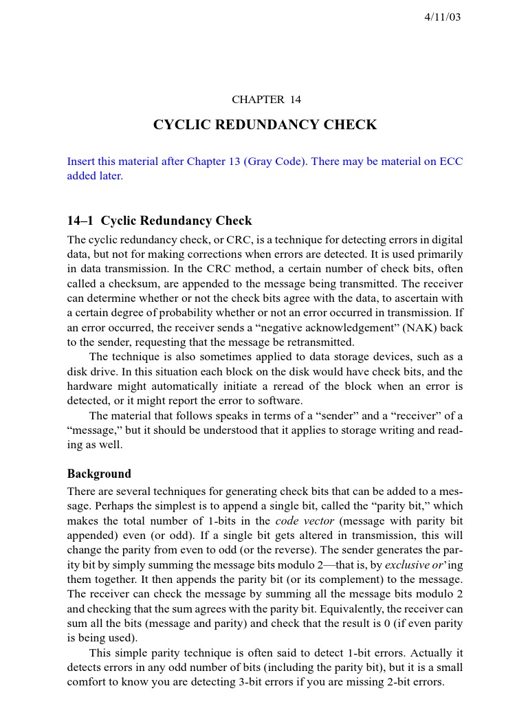 Crc Pdf Error Detection And Correction Discrete Mathematics