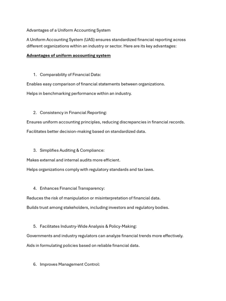 Uniform accounting system | PDF