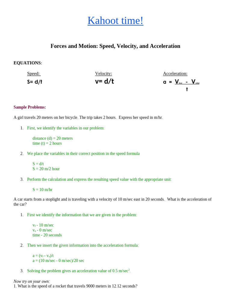 _Speed_velocity_and_acceleration_practice | PDF | Speed | Velocity