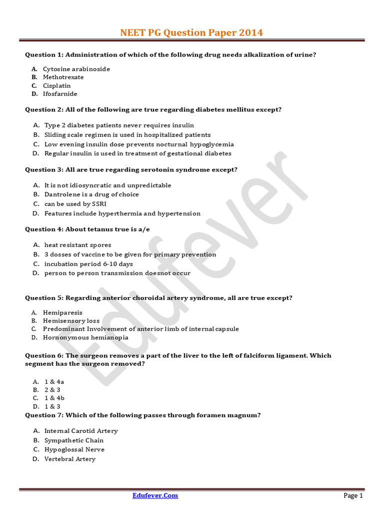 NEET PG Question Paper 2014 | PDF | Coagulation | Platelet
