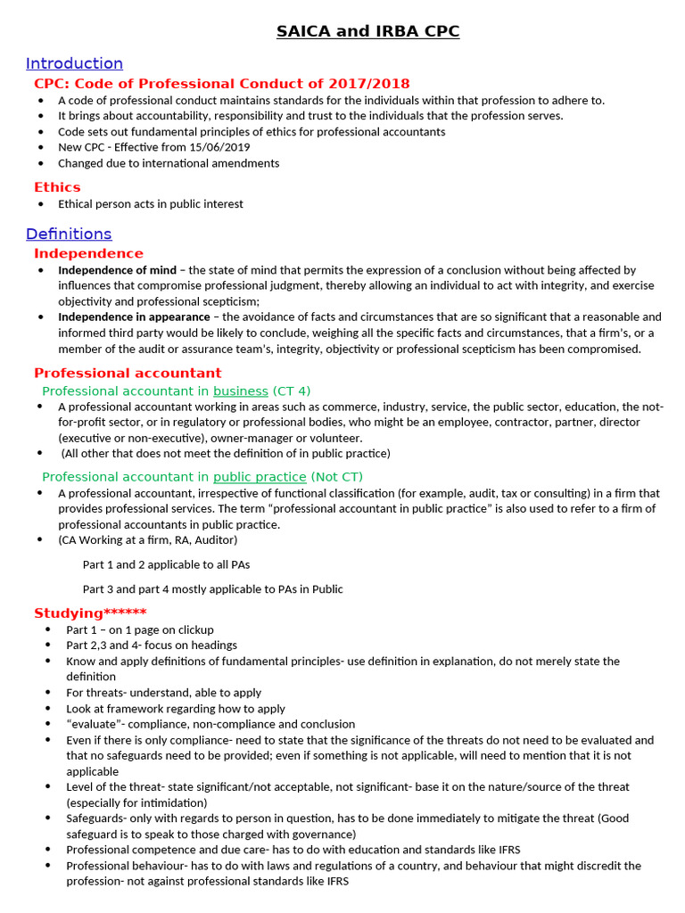 1.2.1 SAICA Code of Professional Conduct | PDF | Audit | Regulatory ...