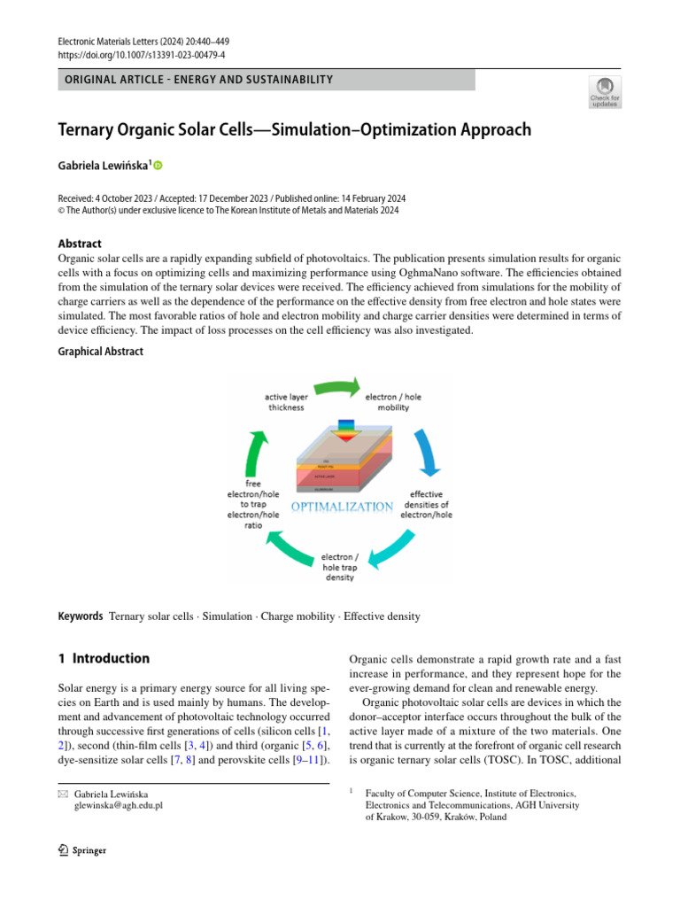 Ternary Organic Solar Cells-Simulation-Optimization Approach | PDF | Physical Sciences | Materials