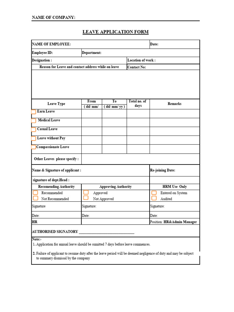 Leave Application Form Template | PDF