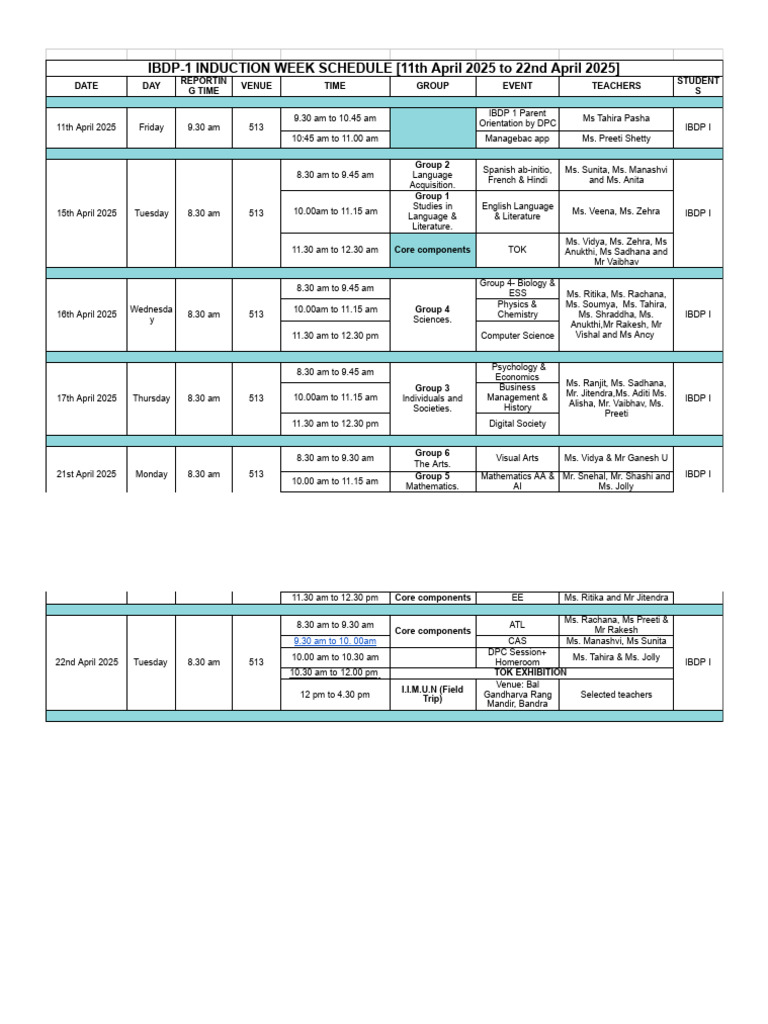 Induction Week Schedule 2025 | PDF | Science