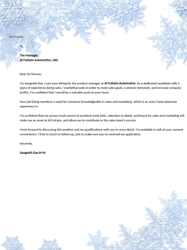 Cover Letter For Al Futtaim | PDF