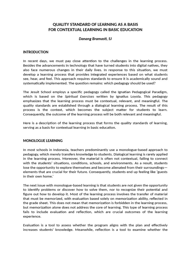 Quality Standard of Learning 1 | PDF | Educational Assessment | Learning