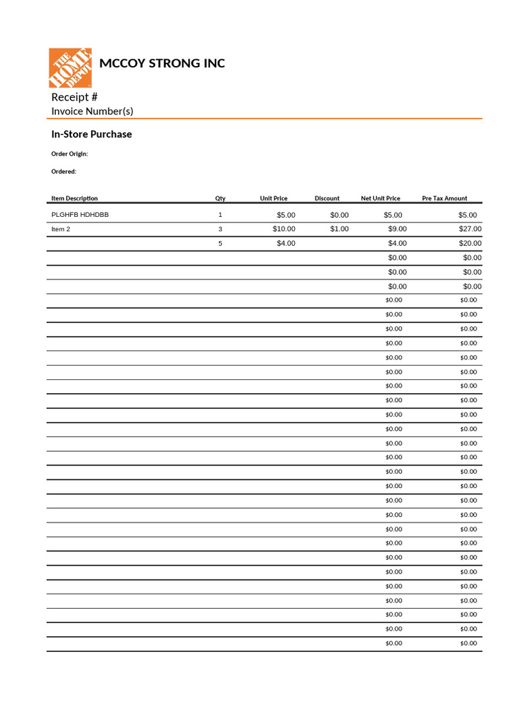 Home Depot Receipt Exel | PDF | Receipt | Supply Chain Management