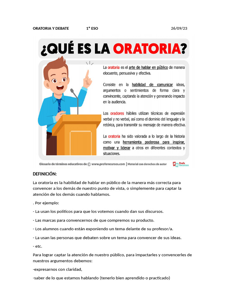 Qué es la oratoria y su importancia | PDF