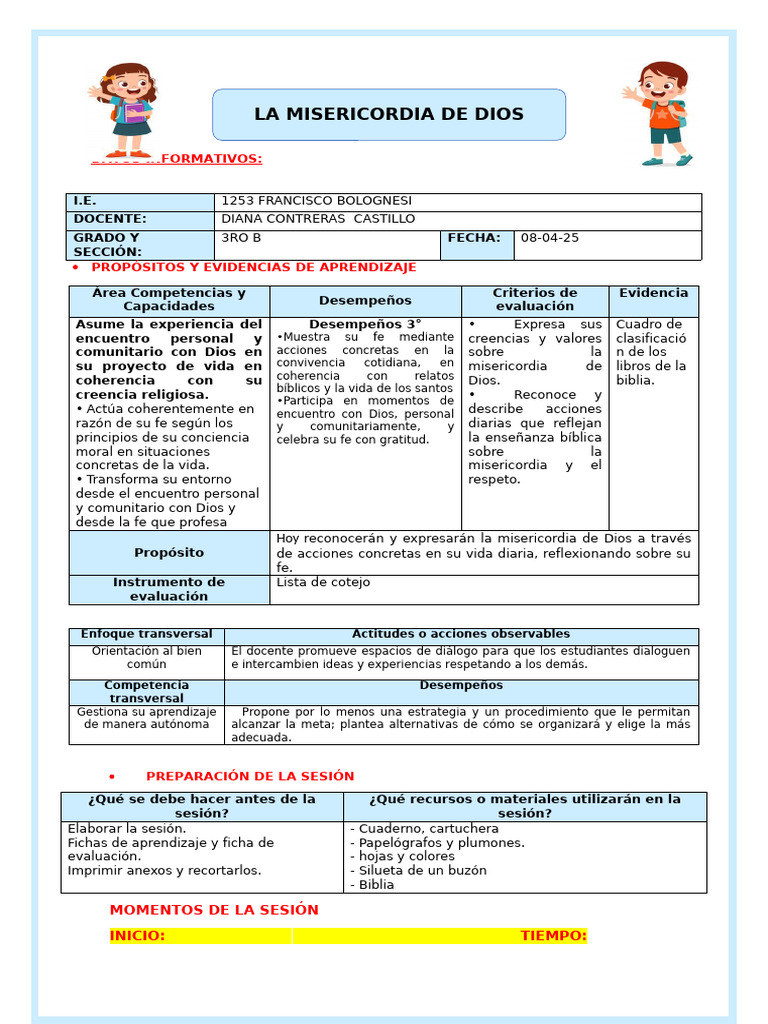 Sesion Religion Misericordia de Dios | PDF | Evaluación | Misericordia