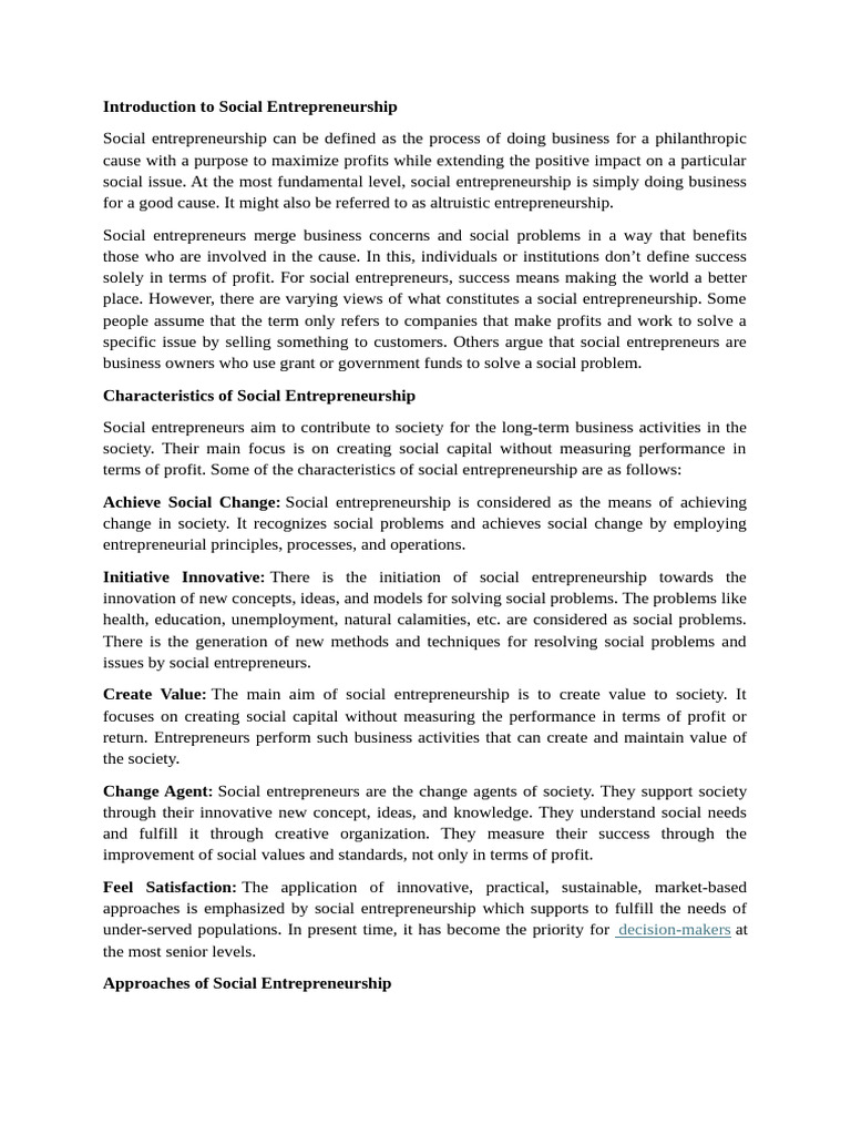 Introduction To Social Entrepreneurship | PDF | Social Entrepreneurship ...