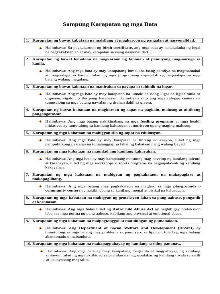 Sampung Karapatan NG Mga Bata | PDF