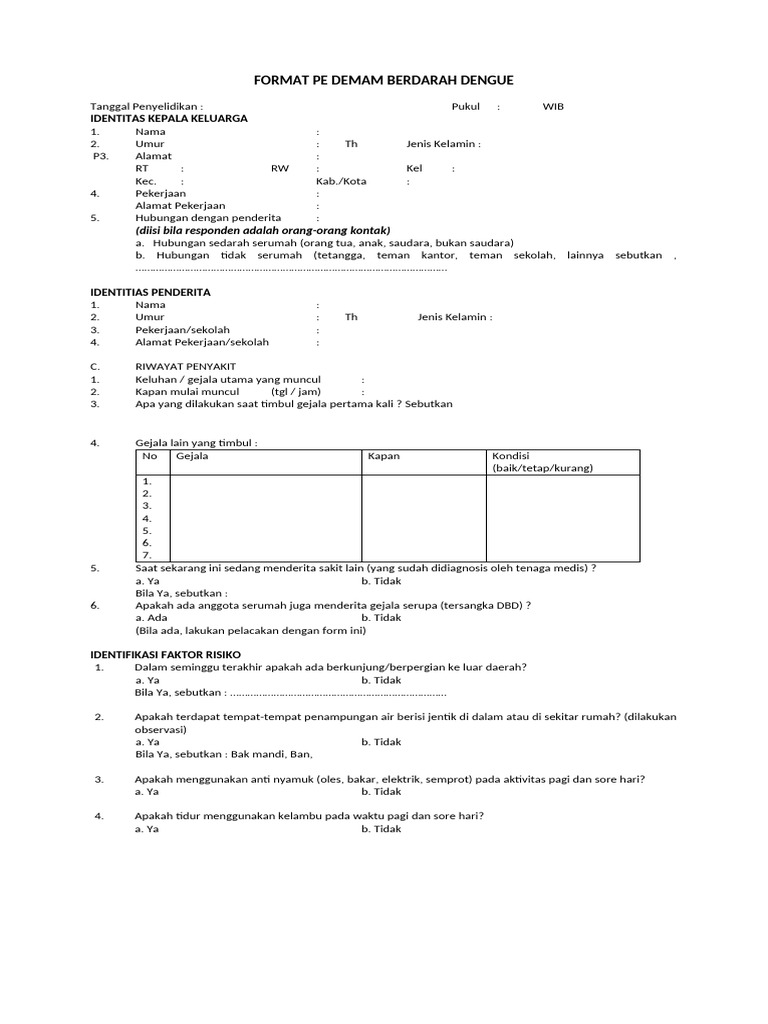Format Pe Demam Berdarah Dengue | PDF