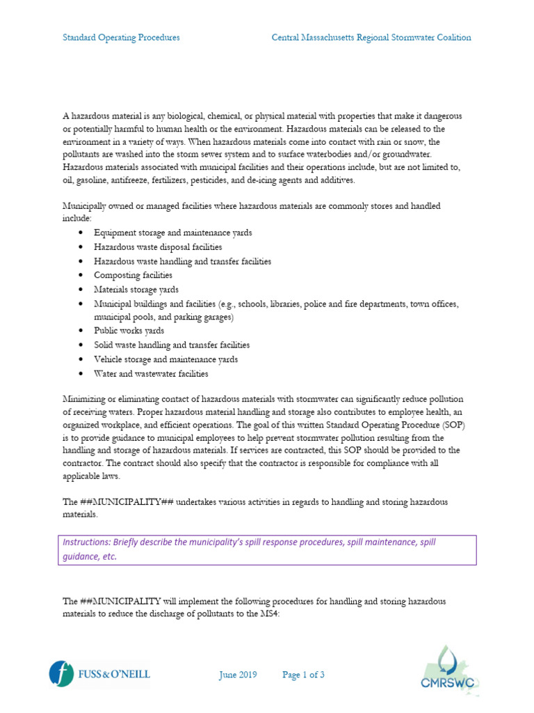 Hazardous Materials Handling SOP | PDF | Stormwater | Dangerous Goods