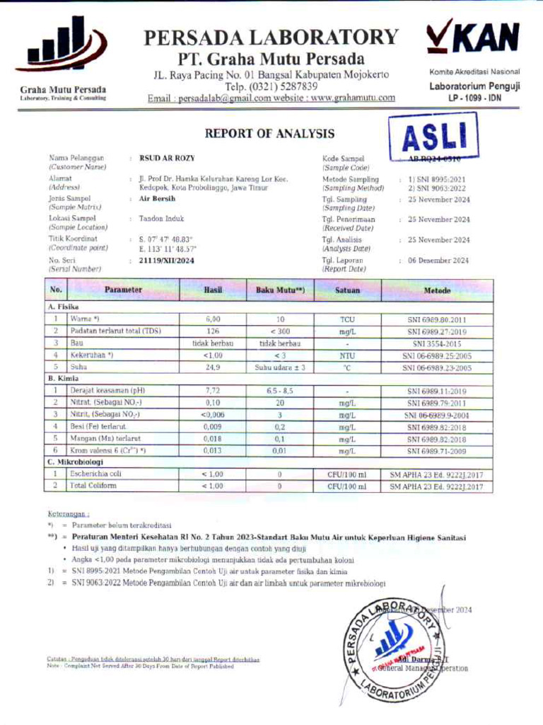 Air Bersih Tandon Induk | PDF