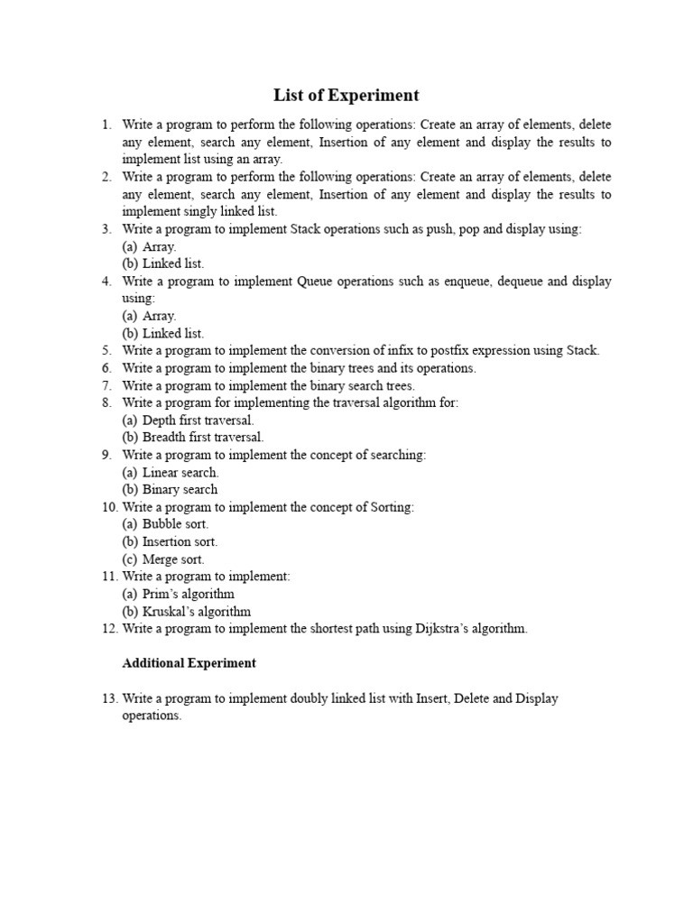 List of Experiment | PDF