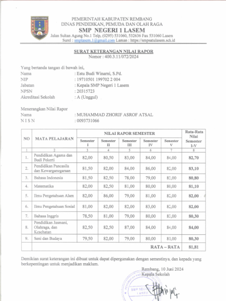 surat ket nilai rapot_rotated | PDF