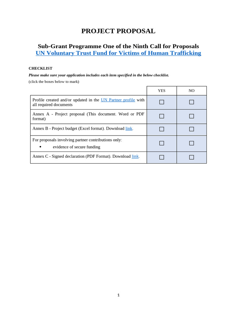 Annex A - Project Proposal UNVTF SGP1 9th CFP | PDF | Human Trafficking | Risk