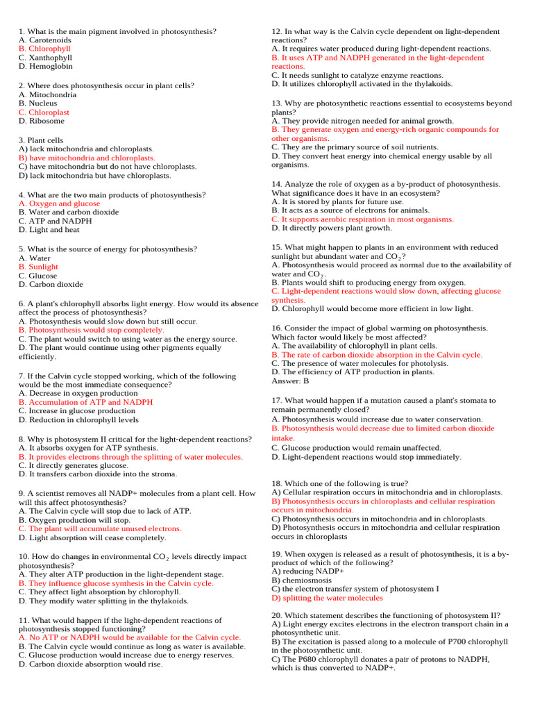 Quiz in Photosynthesis G12 | PDF | Photosynthesis | Chloroplast