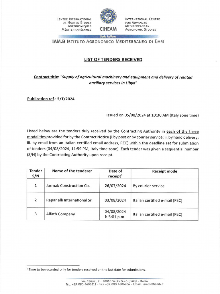 List of Tenders Received Ref. N. 5 T 2024 1 | PDF