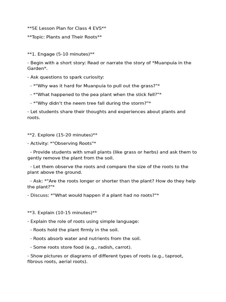 Class 4 Evs Lesson Plan | PDF | Root | Plants