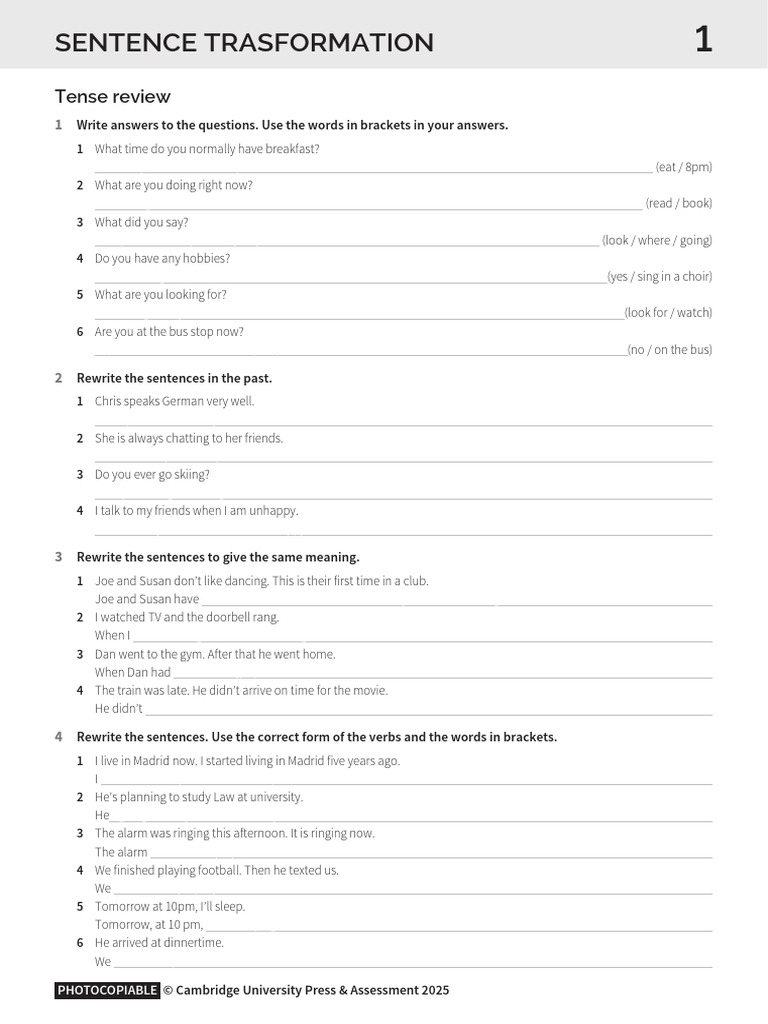 Sentence Transformation Worksheets | PDF | Syntax | Grammar
