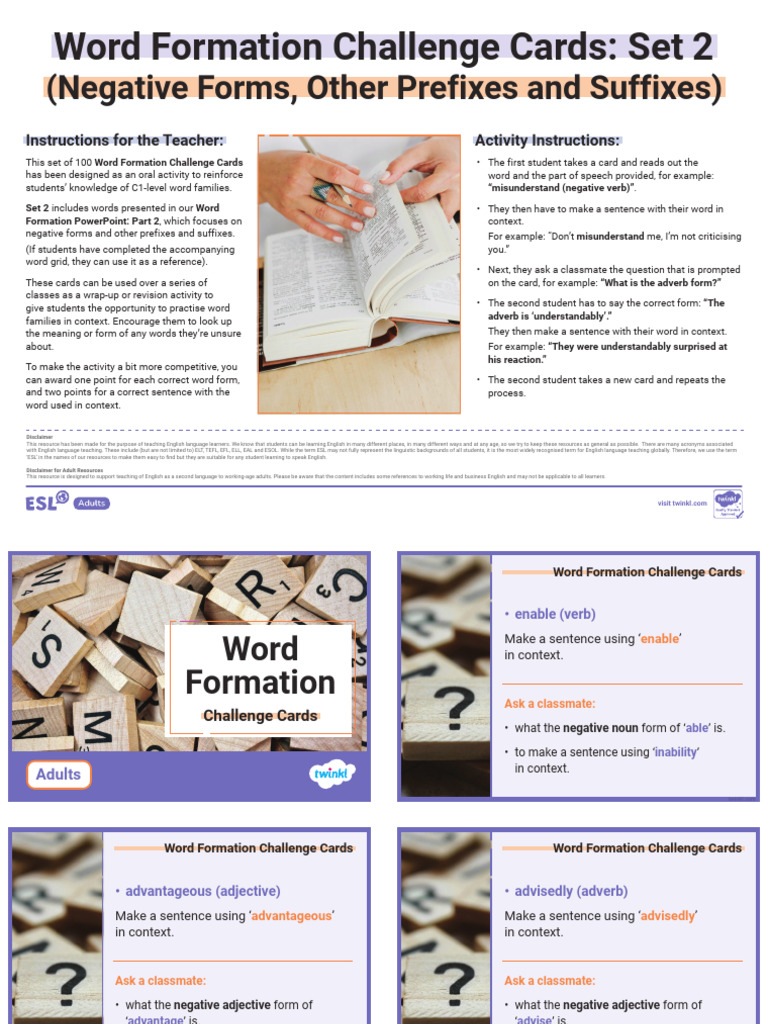 C1 Word Formation Challenge Cards | PDF | English As A Second Or ...