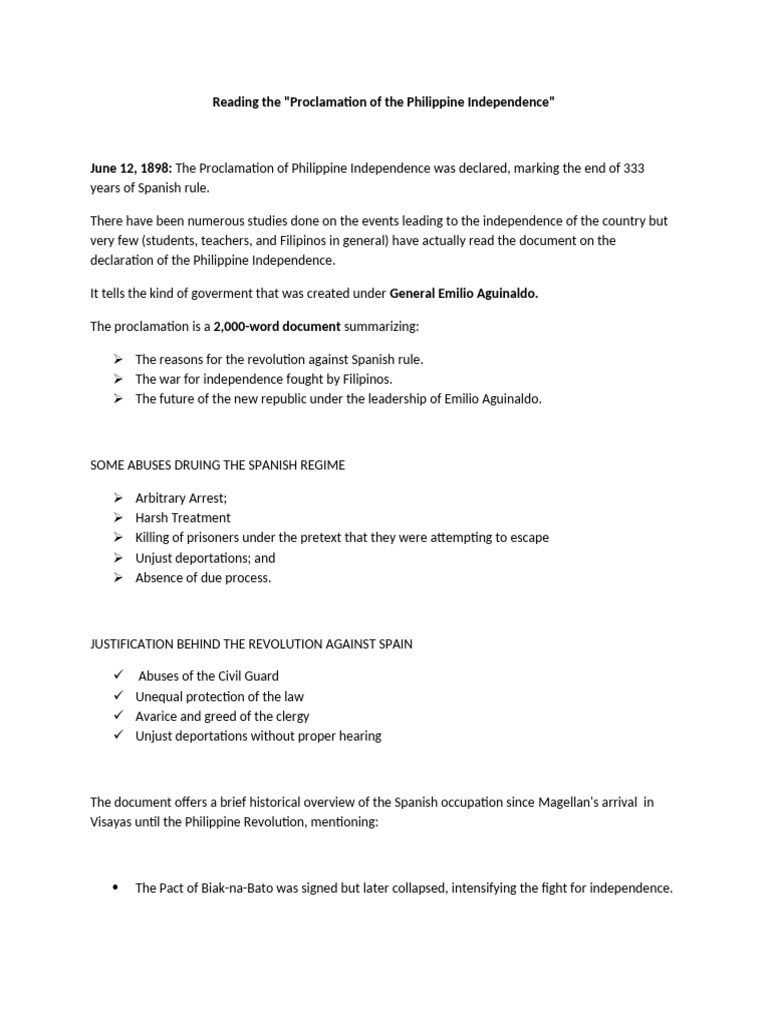 RPH Proclamation of The Philippine Independence | PDF | Philippines–Spain Relations | Philippines