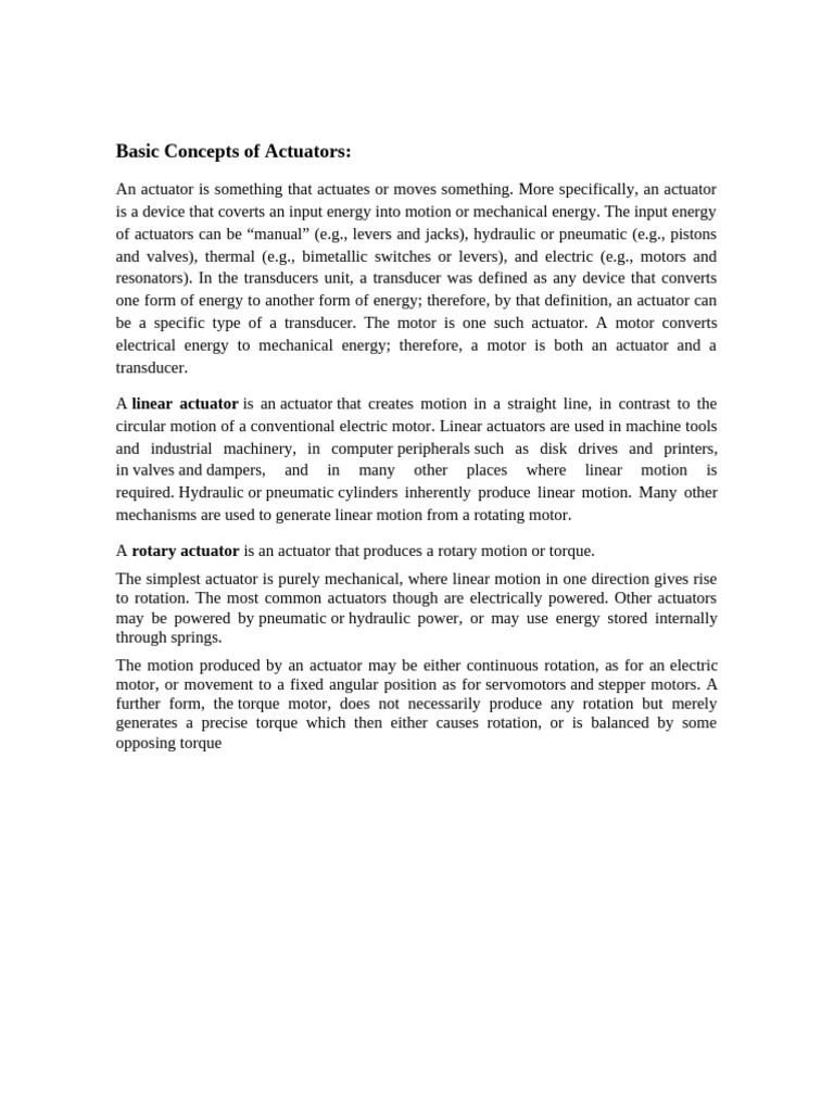 Overview of Actuator Types and Functions | PDF